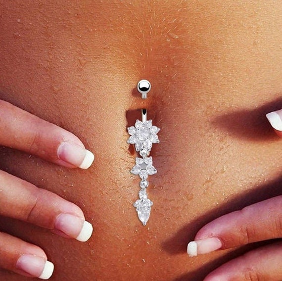 14G Surgical Steel Crystal Butterfly Belly Rings Navel Ring Zircon Dangle Body Belly Belly Button Bar Crystal Round Navel Ring Etsy