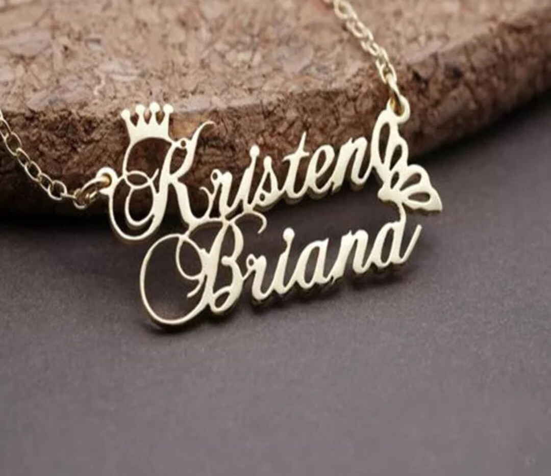 Double Name Necklace, Custom Name Necklace, Crown Name Necklace, Two ...