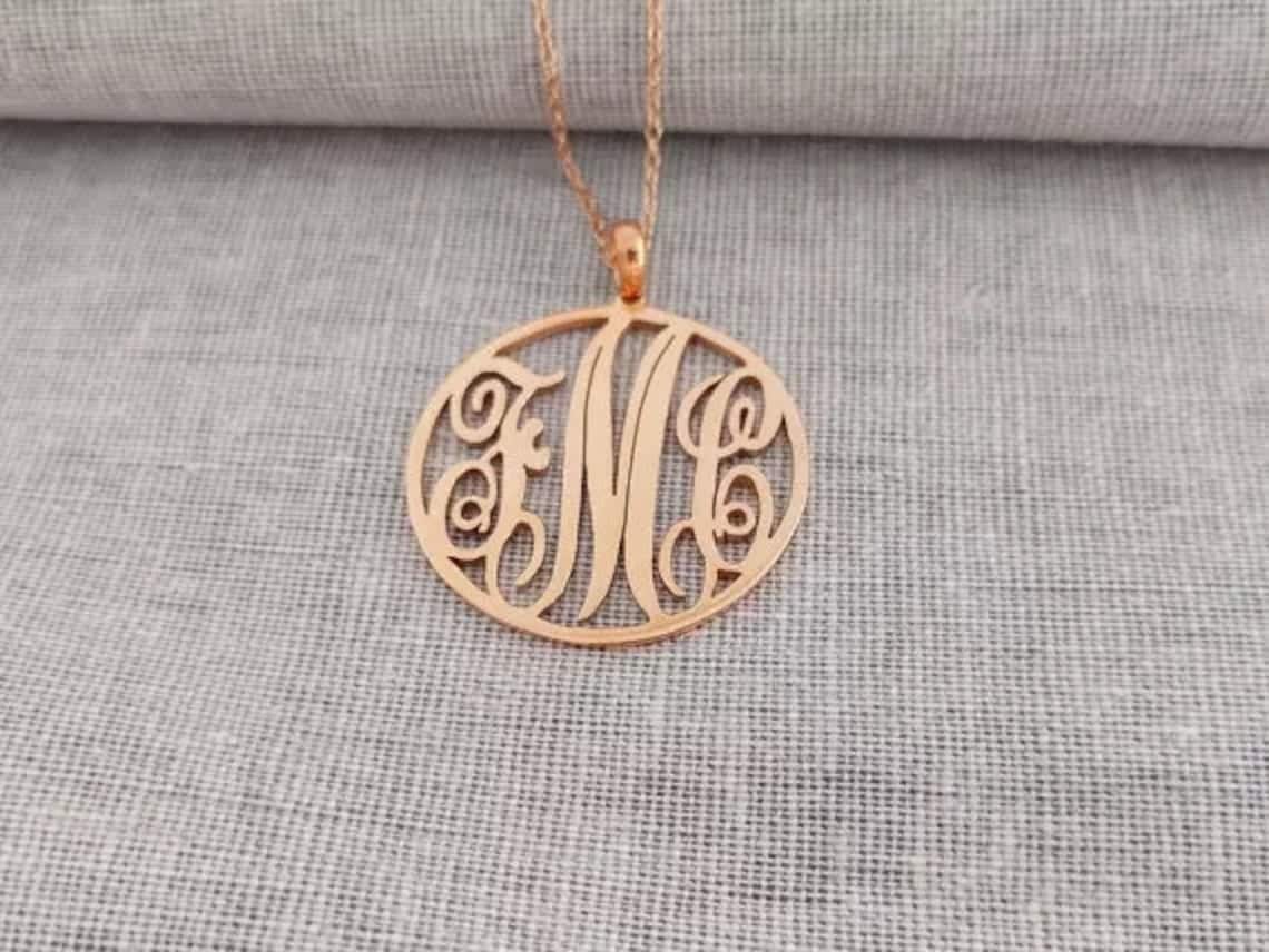 Monogram Name Necklace Custom Monogram Necklace Minimalist - Etsy