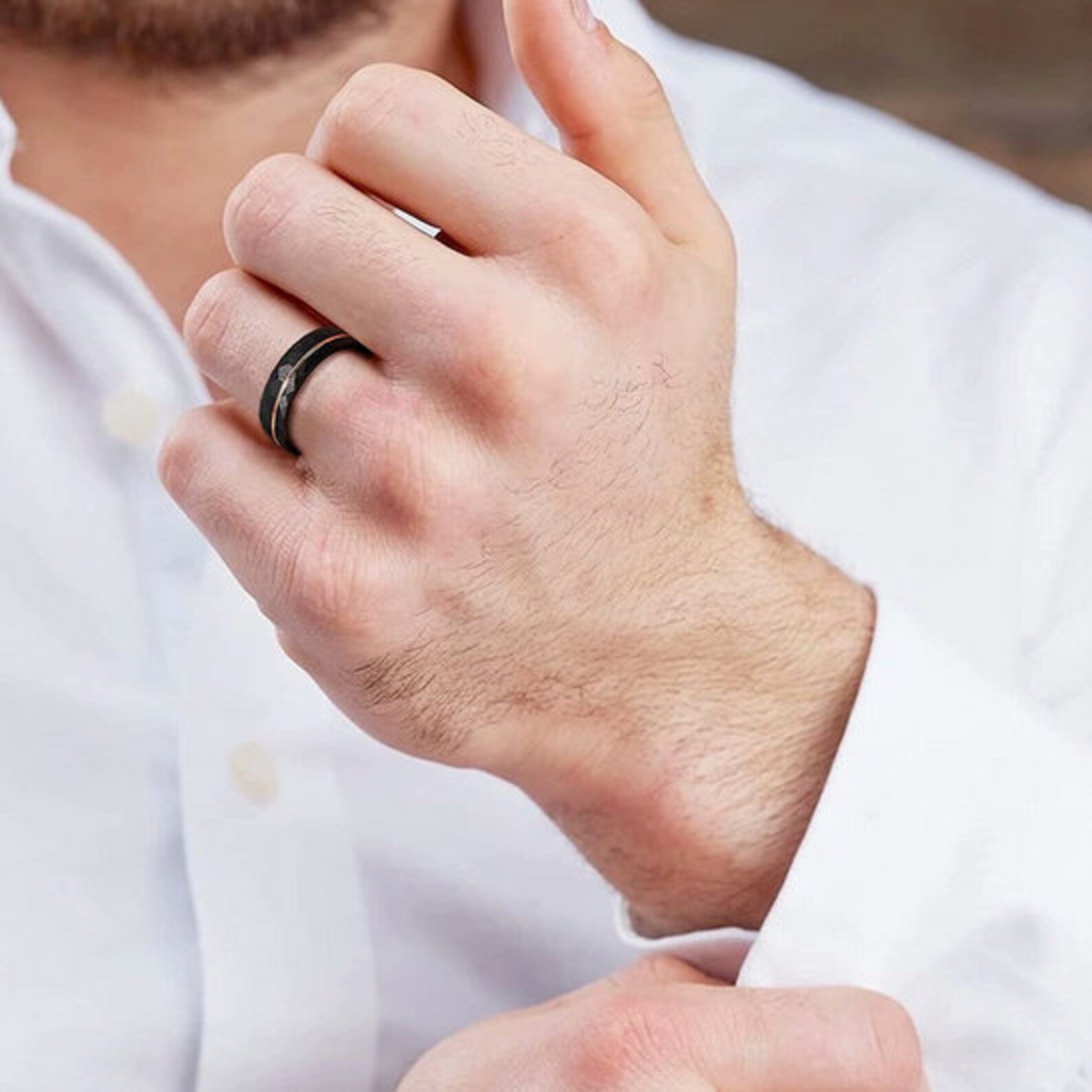 Custom Engrave Man Ring Hammer Man Ring Black & Rose Gold - Etsy