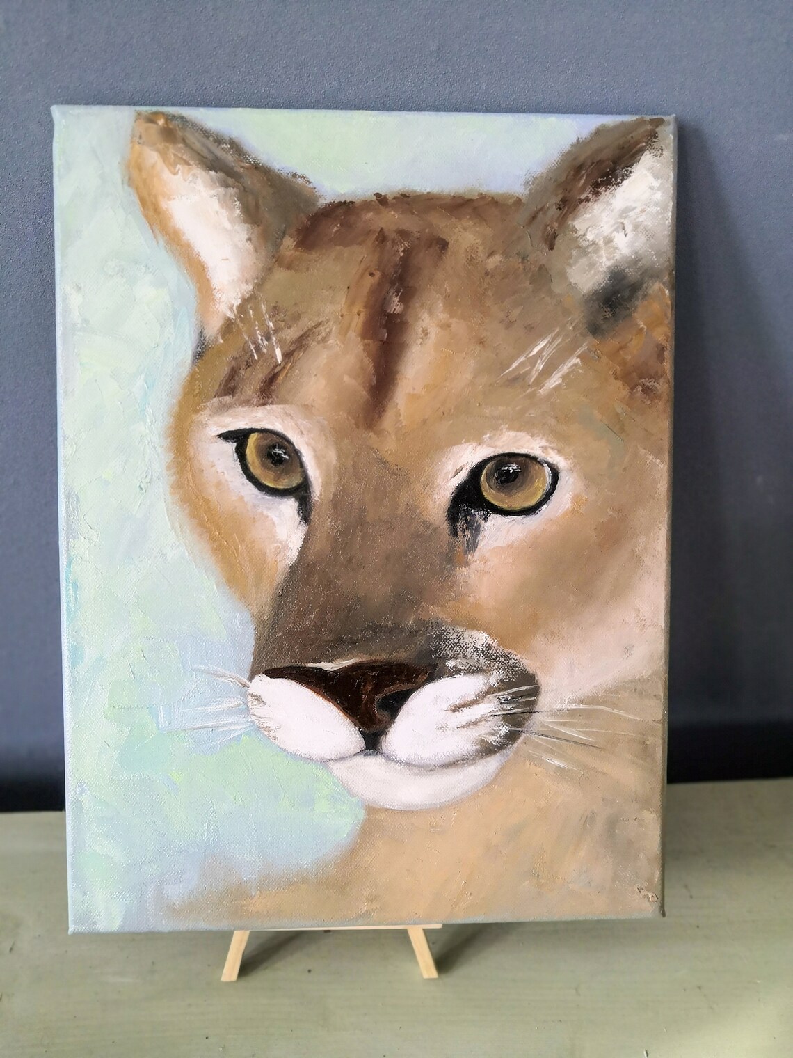 Cougar Painting Puma Oil Art Original Artwork Animal Portrait | Etsy