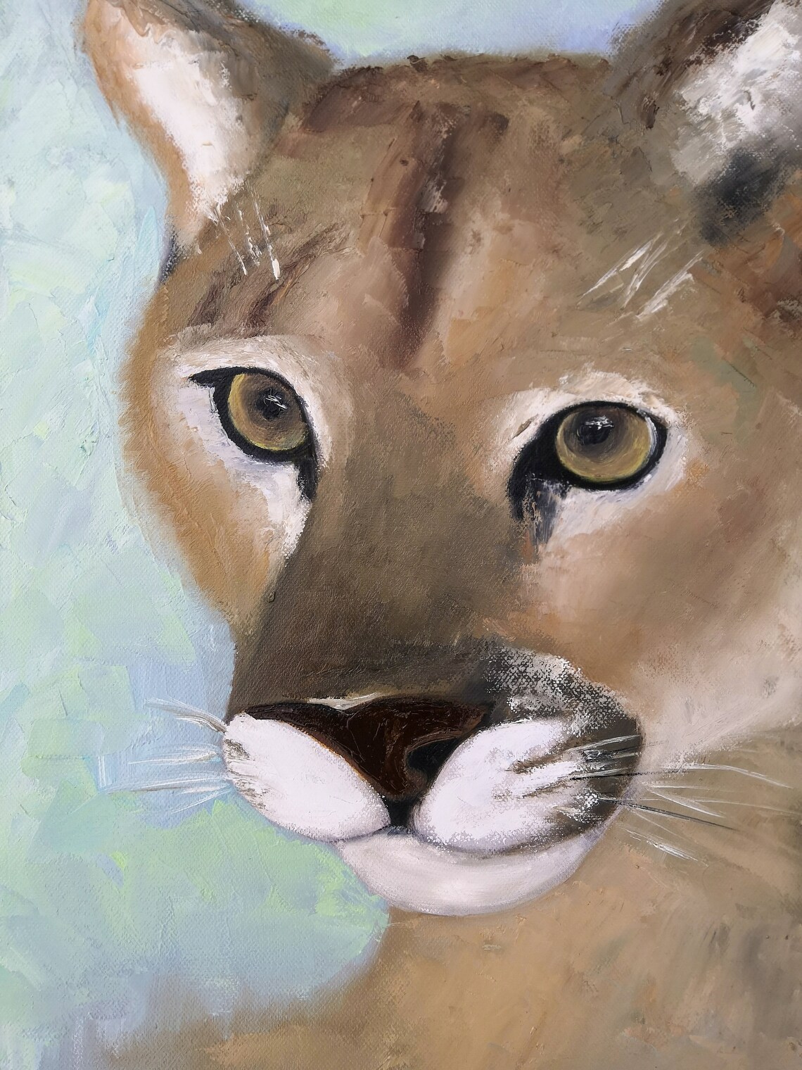 Cougar Painting Puma Oil Art Original Artwork Animal Portrait | Etsy