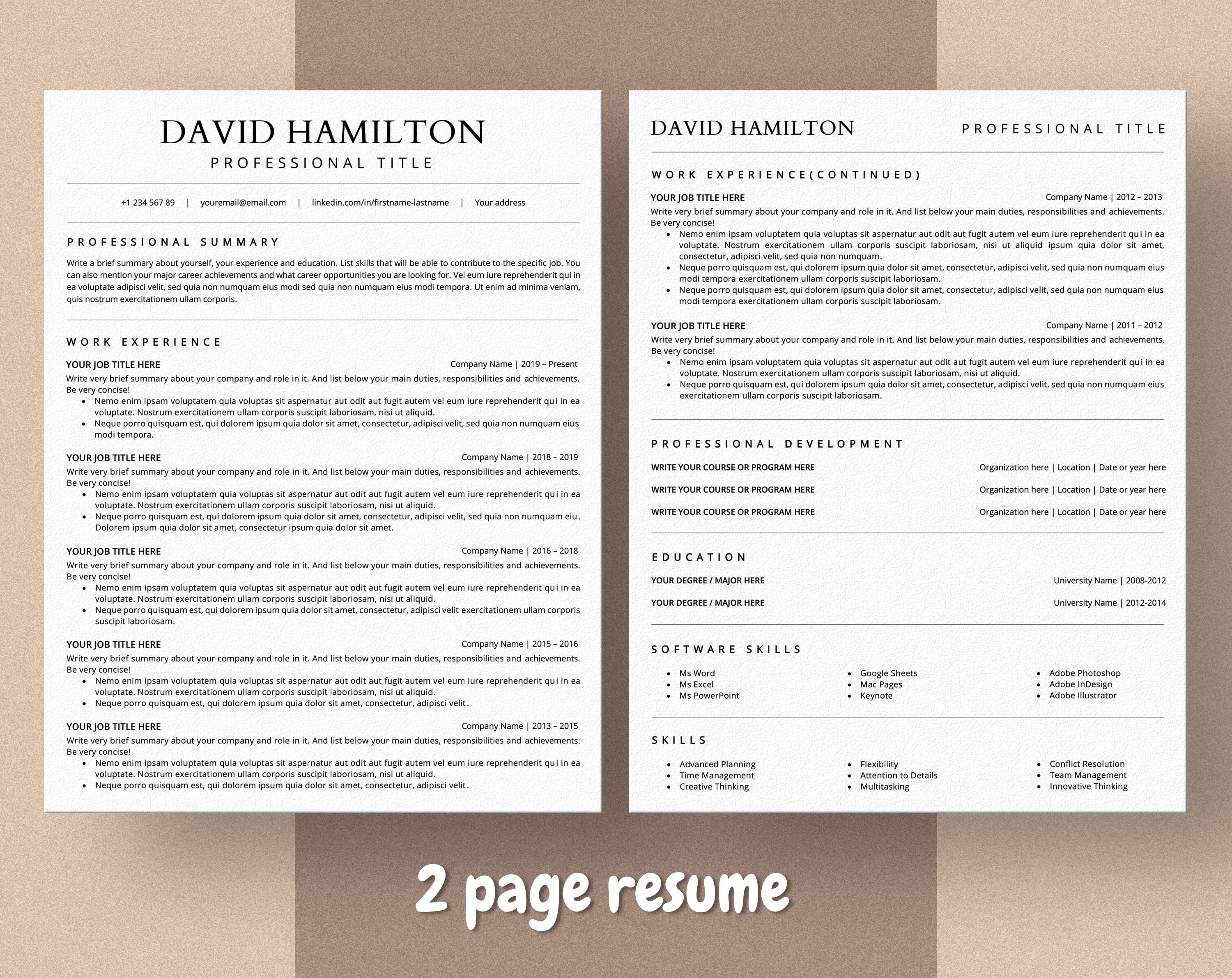 ATS Resume Template, Professional CV, Cover Letter, References (word ...