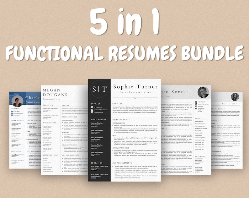 Functional Resume Templates Bundle, 5 Skills-based Resumes, Career ...