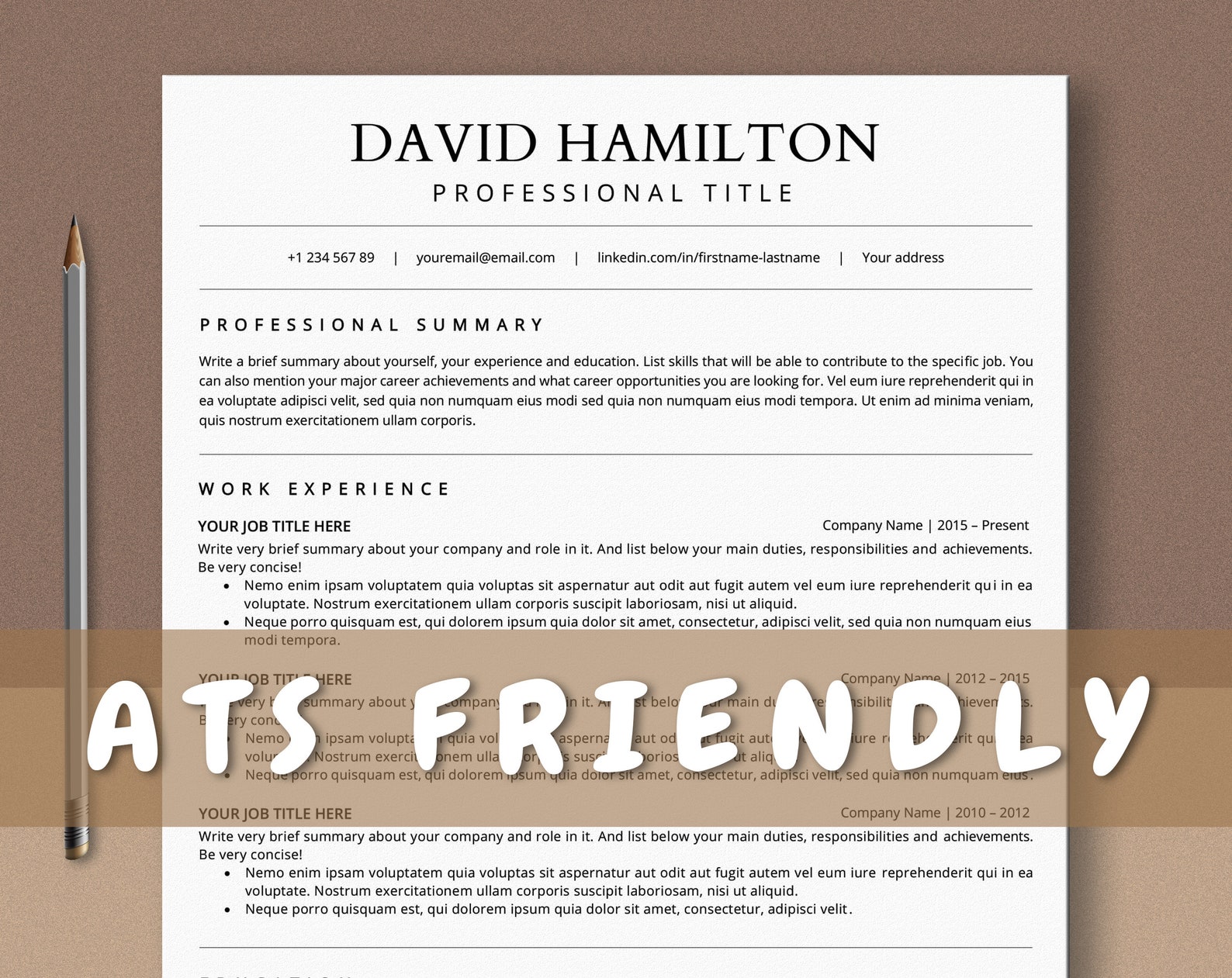 ATS Friendly Resume Template, ATS Optimized CV Template for Word & Mac ...