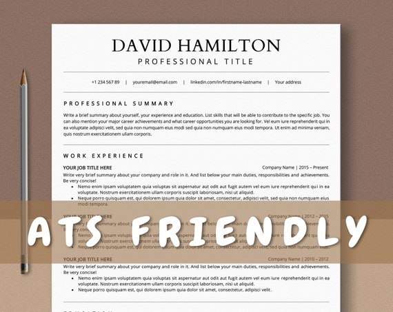 ATS Friendly Resume Template ATS Optimized CV Template for | Etsy