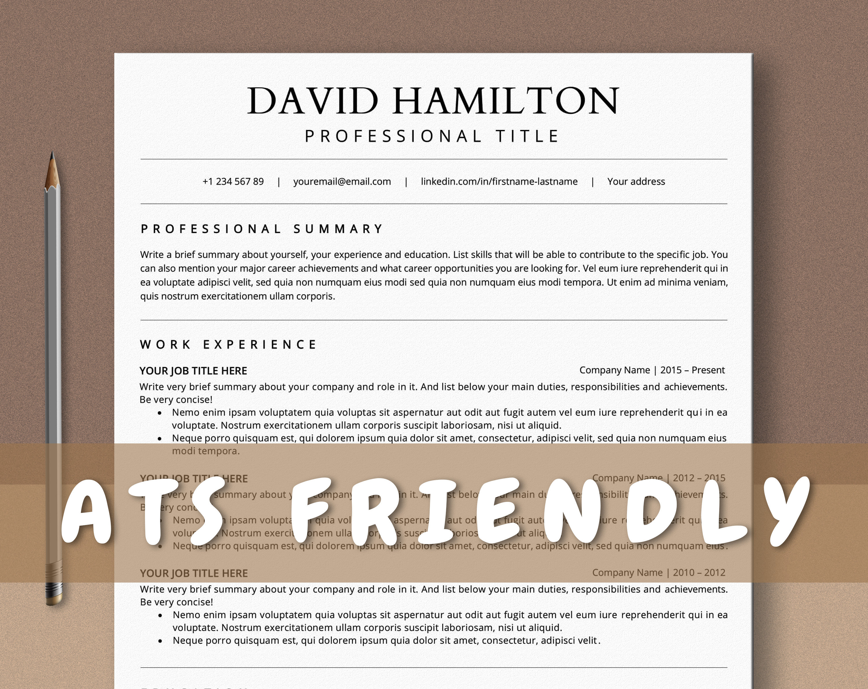 ATS Friendly Resume Template, ATS Optimized CV Template for Word & Mac ...