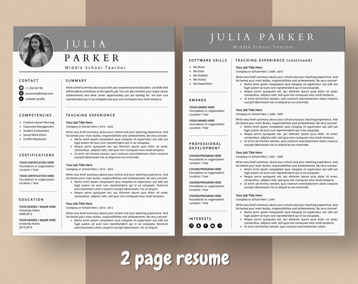 Teacher Resume and Cover Letter Template, Teacher CV Template, Teaching ...