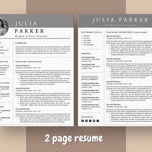 Teacher Resume and Cover Letter Template, Teacher CV Template, Teaching ...