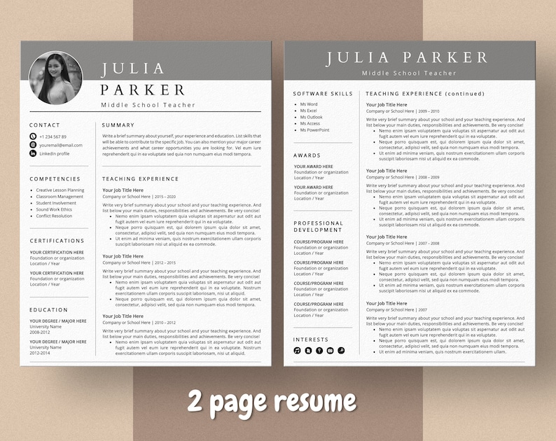 Teacher Resume and Cover Letter Template, Teacher CV Template, Teaching ...