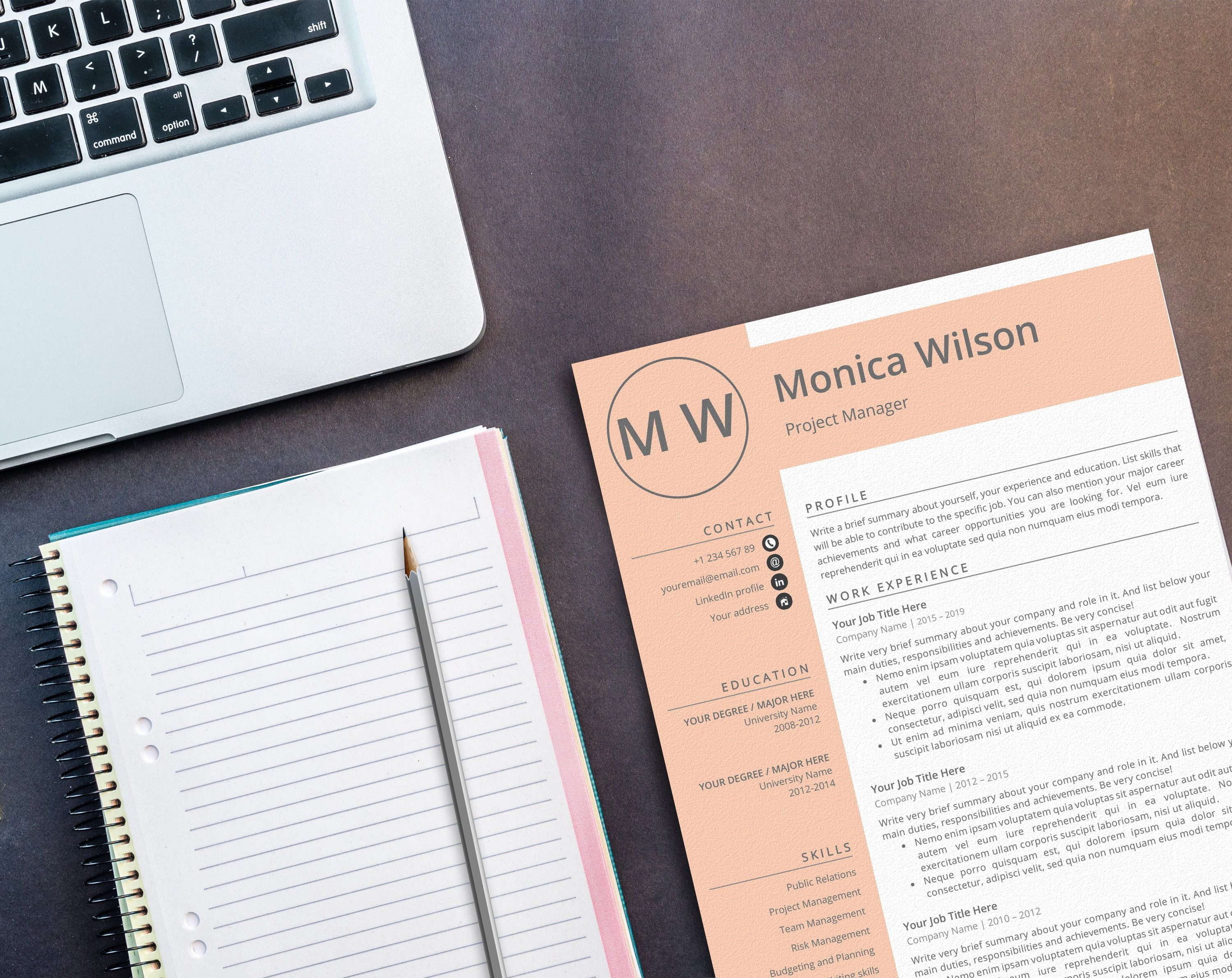 Resume Template, One Page & Two Page Versions, CV Template, CV Design ...