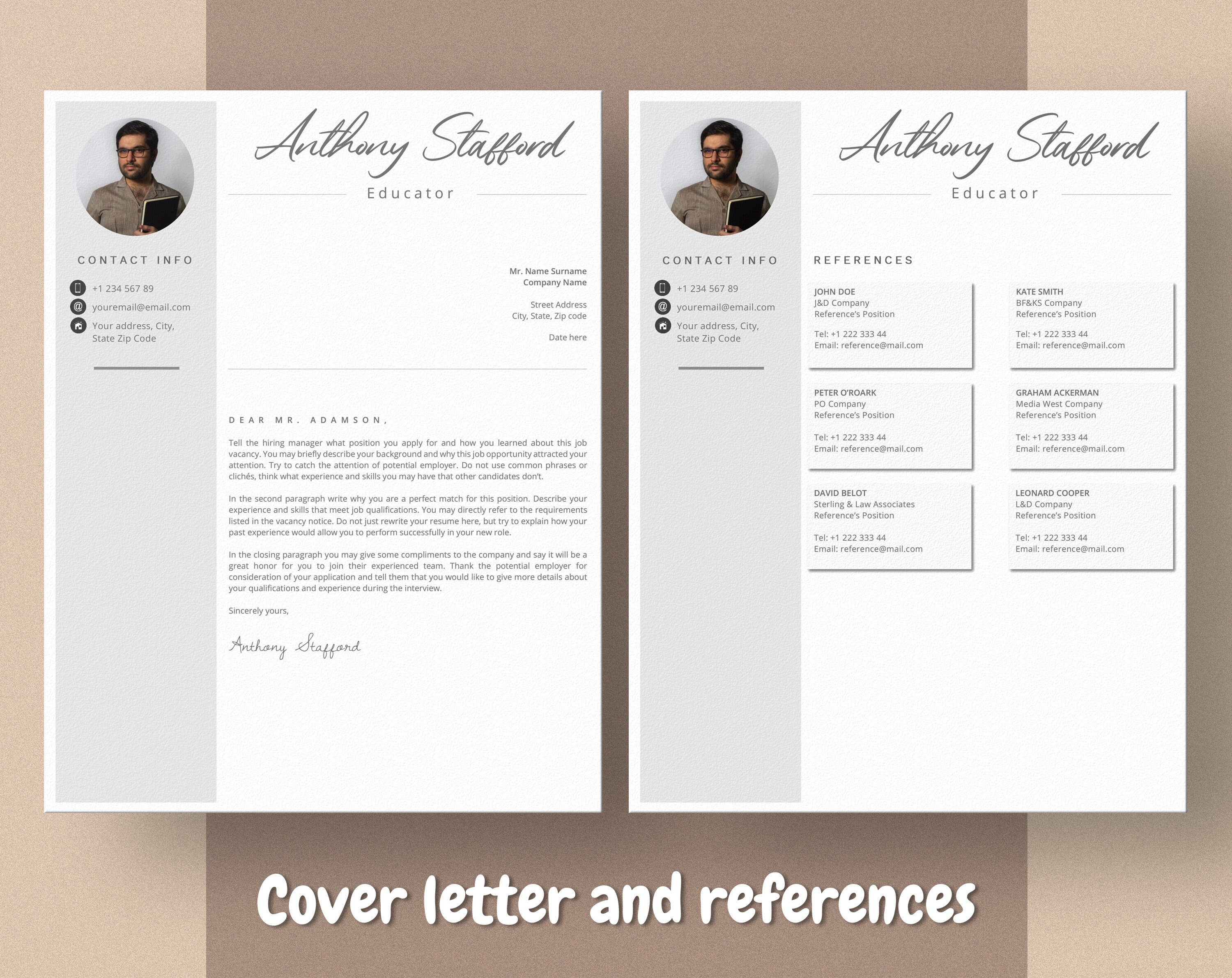Teacher Resume Template With Photo, Educator CV for Ms Word & Mac Pages ...