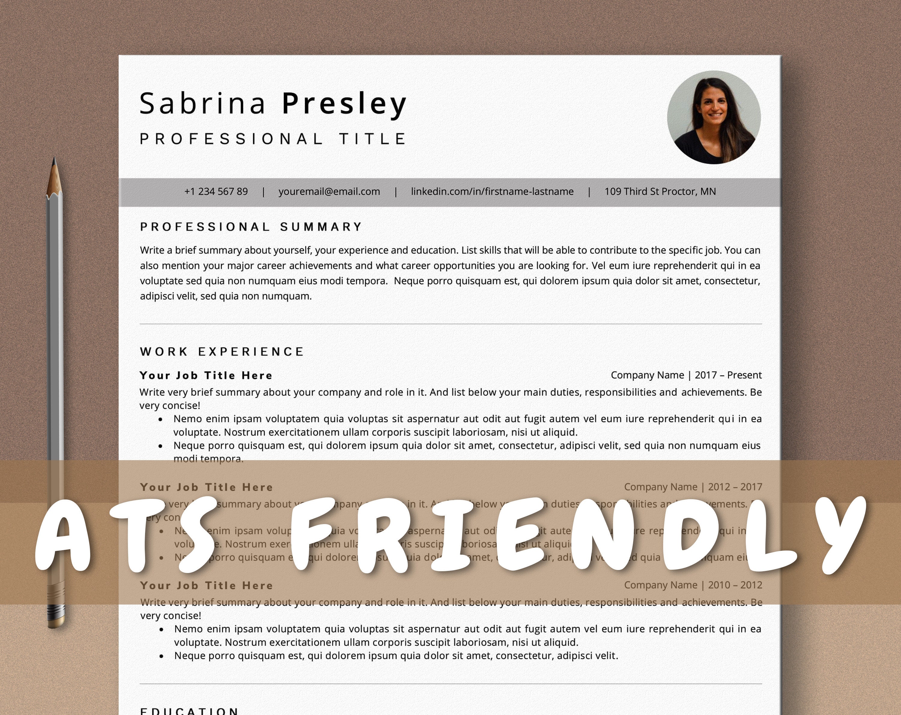 ATS Optimized Resume Template, ATS Friendly CV Template for Word, Mac ...