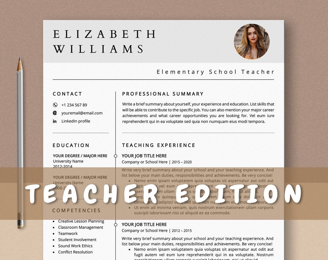 Teacher Resume Template Ms Word & Mac Pages Teaching CV - Etsy