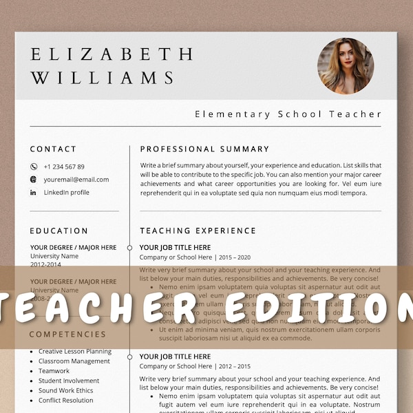 Teacher Resume - Etsy