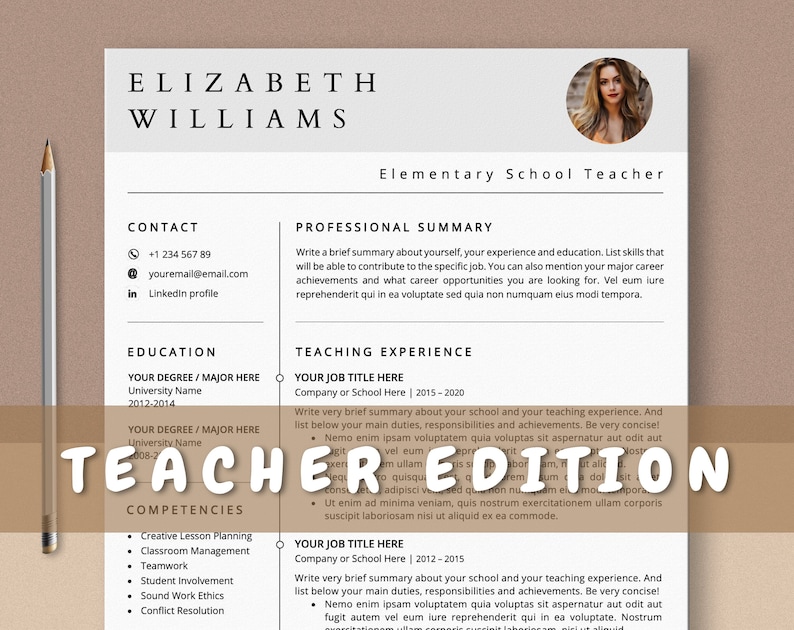 Teacher Resume Template Ms Word & Mac Pages, Teaching CV, Educator ...