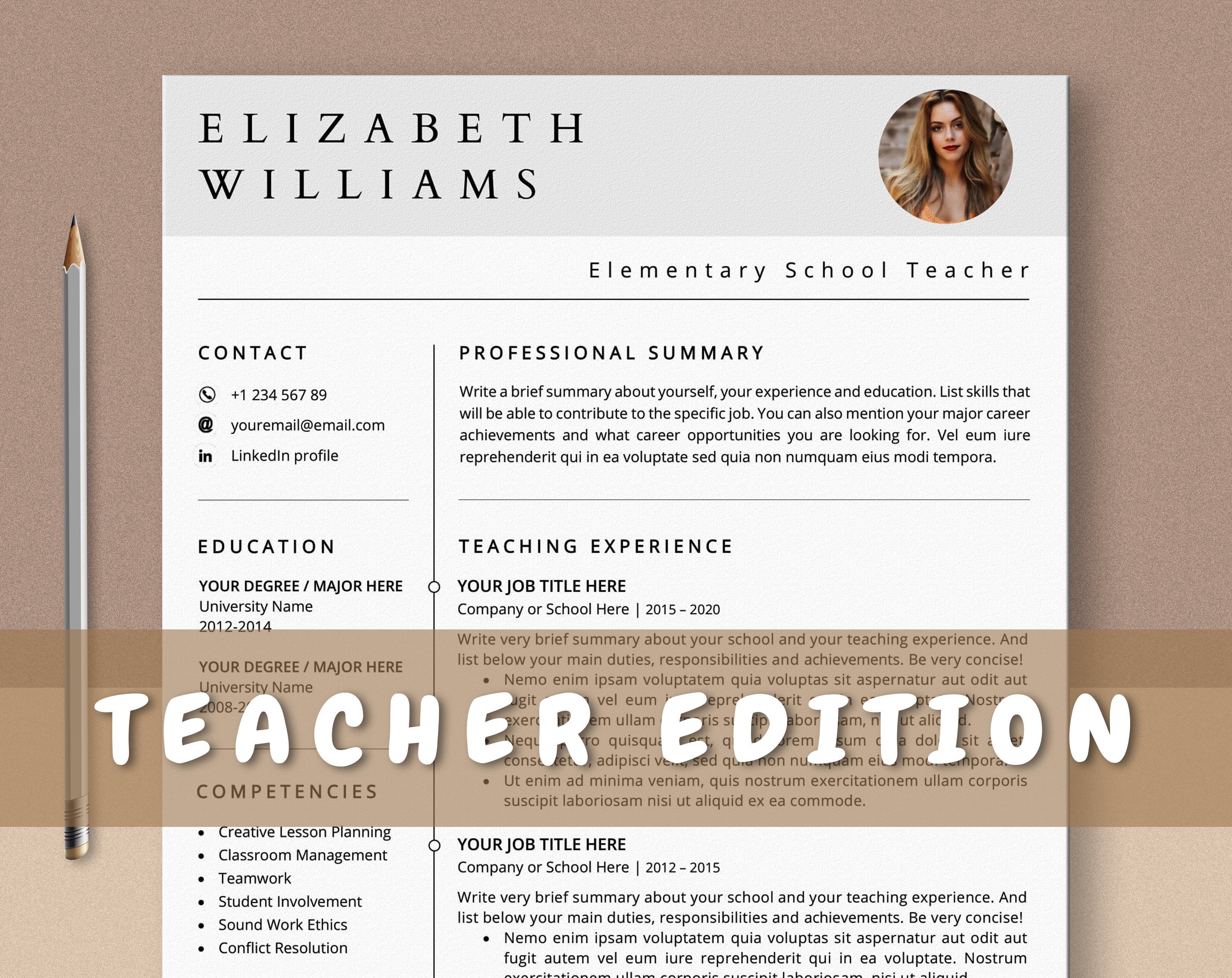 Teacher Resume Template Ms Word & Mac Pages, Teaching CV, Educator ...