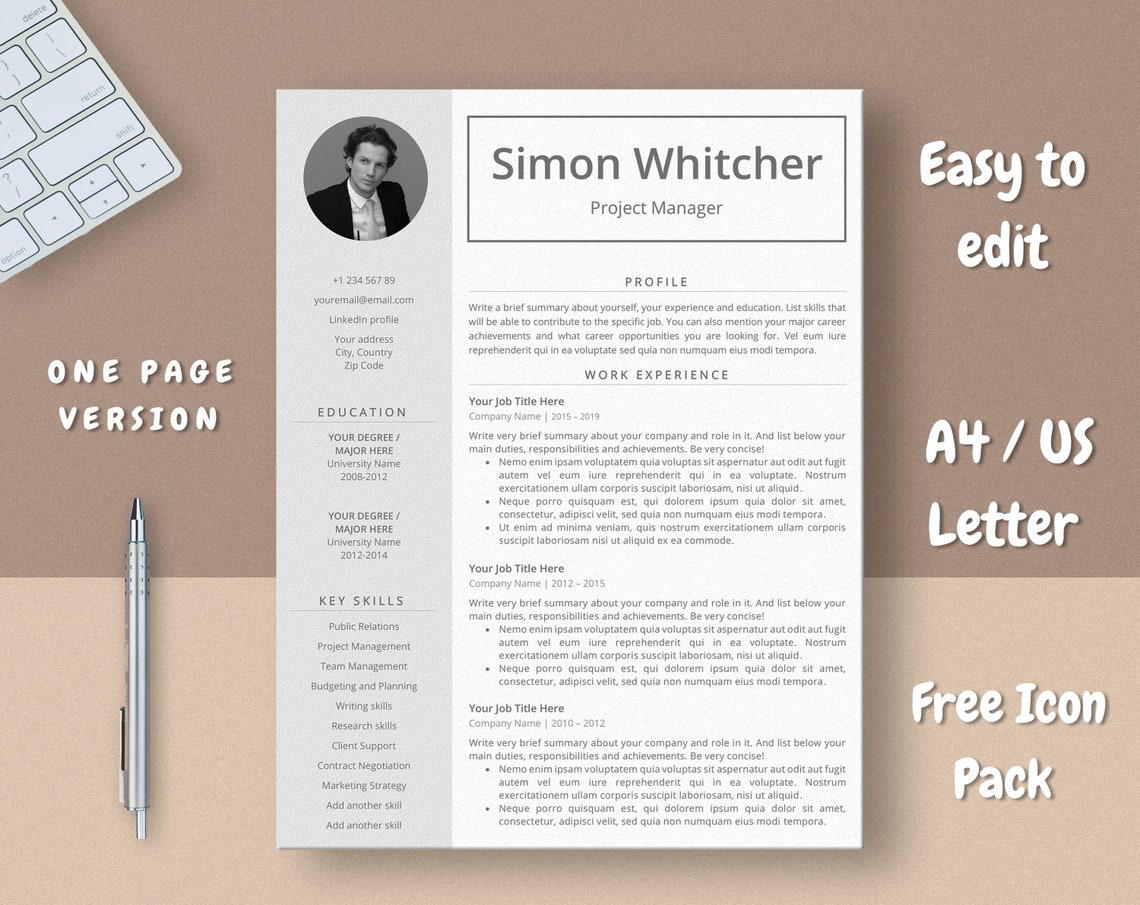 CV template with photo Curriculum vitae Resume template | Etsy