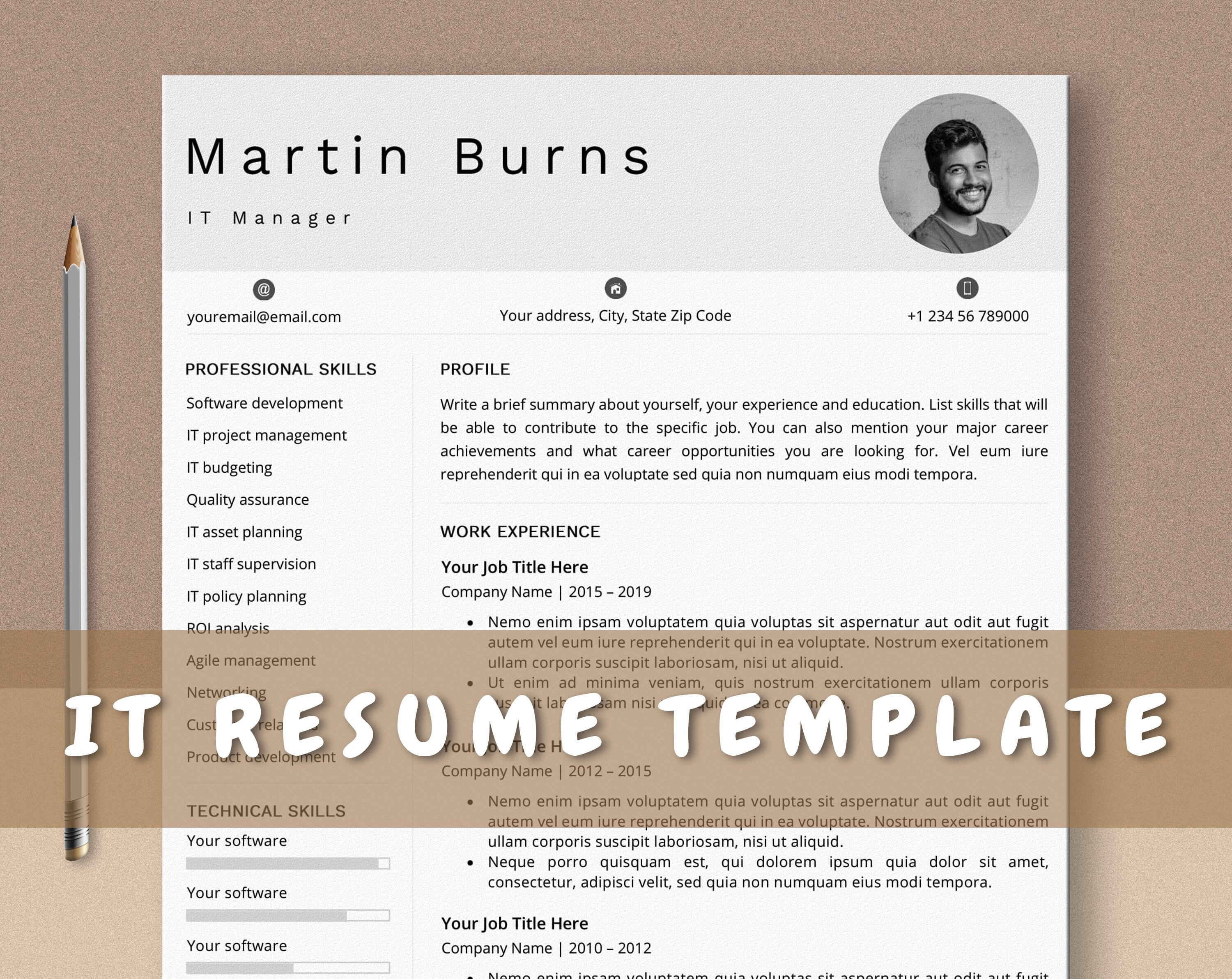 IT Resume Template, Developer Resume, CV Template, Classic Resume ...