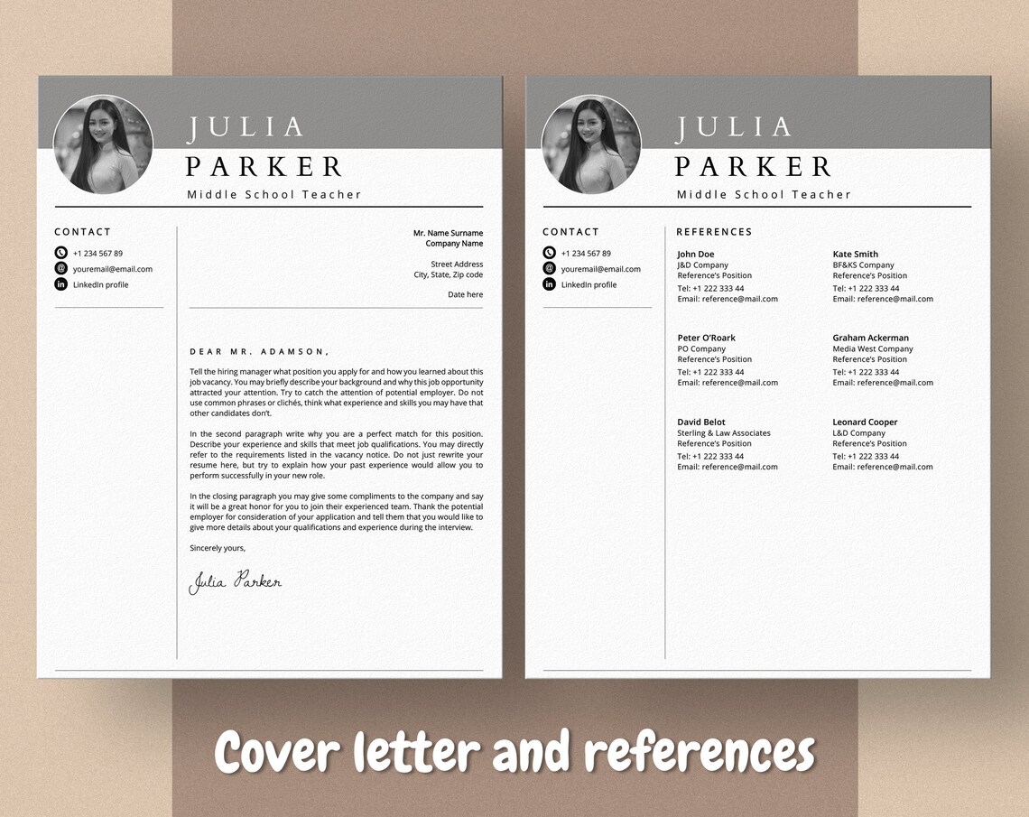 Teacher Resume and Cover Letter Template, Teacher CV Template, Teaching ...