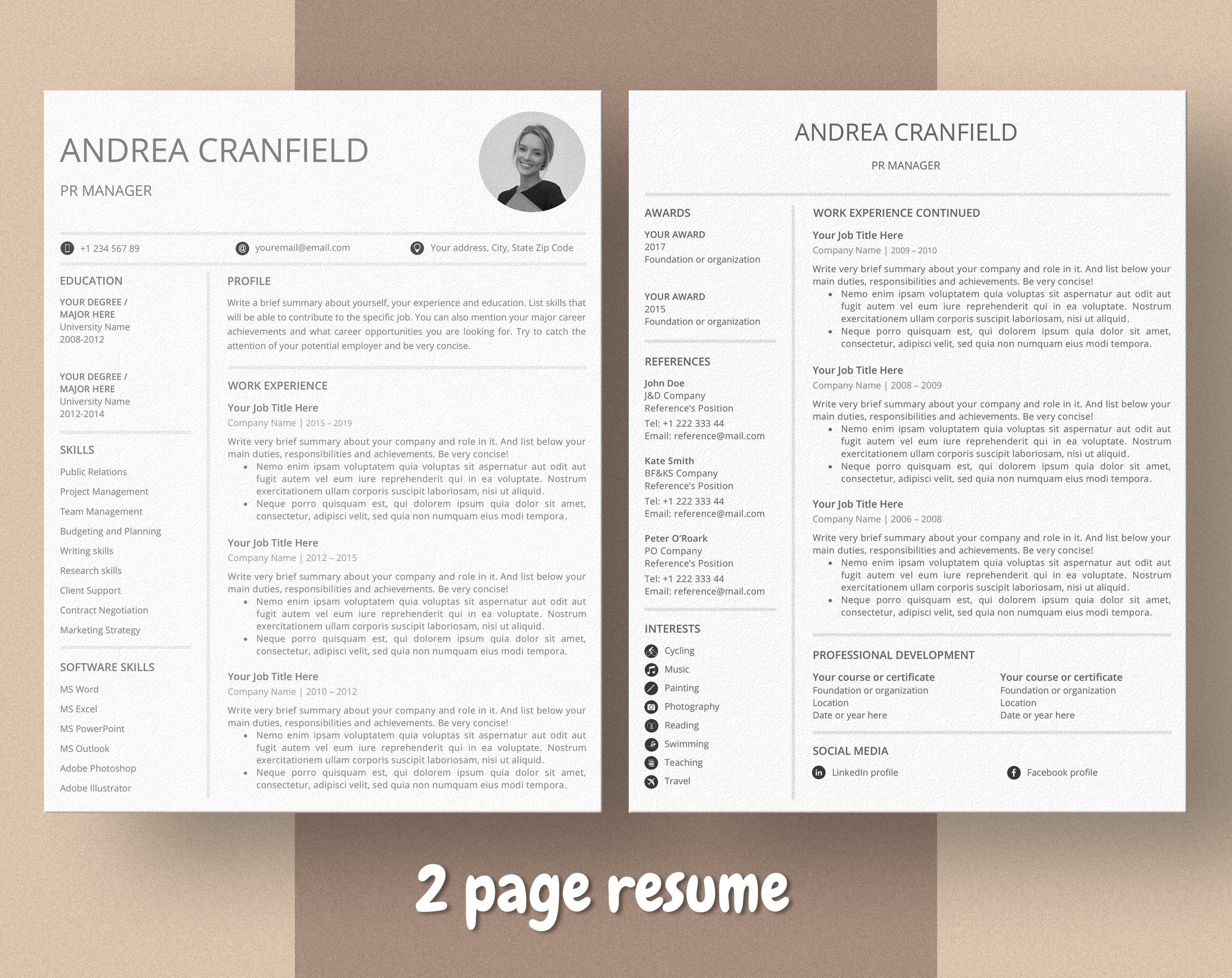Plantilla de CV 2026, CV clásico simple en Word + páginas, CV con foto ...