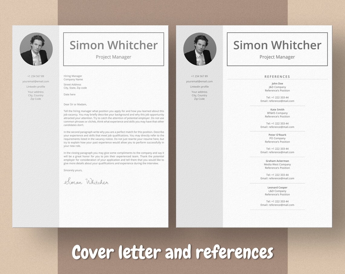 CV template with photo Curriculum vitae Resume template | Etsy