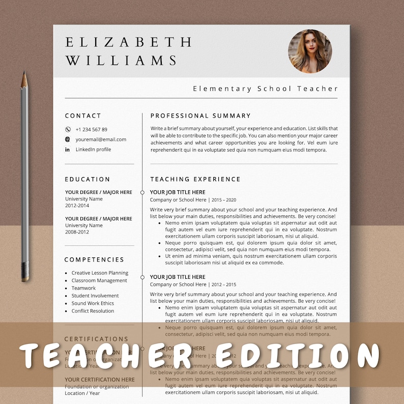 Teacher Resume Template Ms Word & Mac Pages, Teaching CV, Educator ...