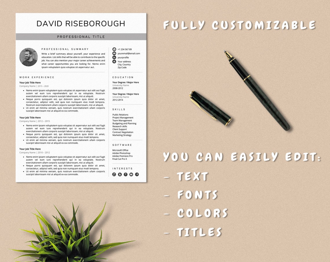 One Page Resume Template Professional 1 Page CV Template - Etsy
