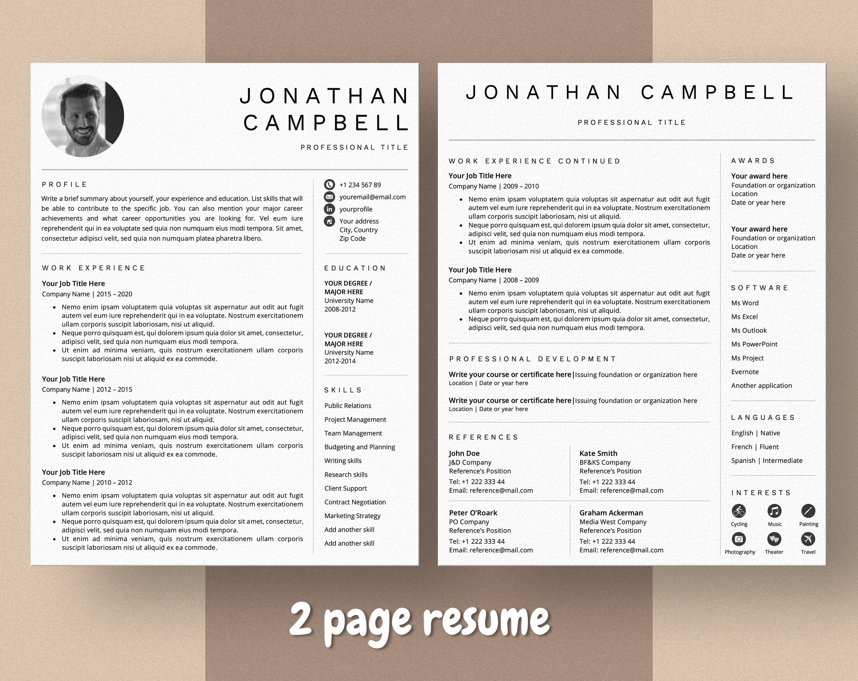Professional resume template 2021 CV template Pages One & | Etsy