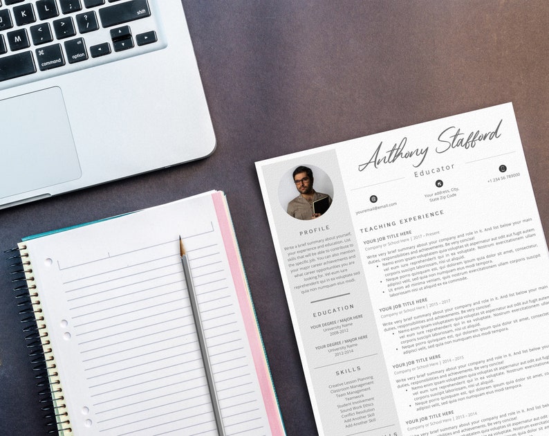 Teacher Resume Template With Photo, Educator CV for Ms Word & Mac Pages ...