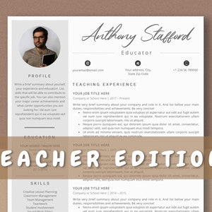 Teacher Resume Template With Photo, Educator CV for Ms Word & Mac Pages ...