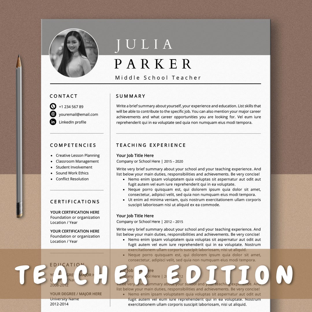 Teacher Resume and Cover Letter Template, Teacher CV Template, Teaching ...