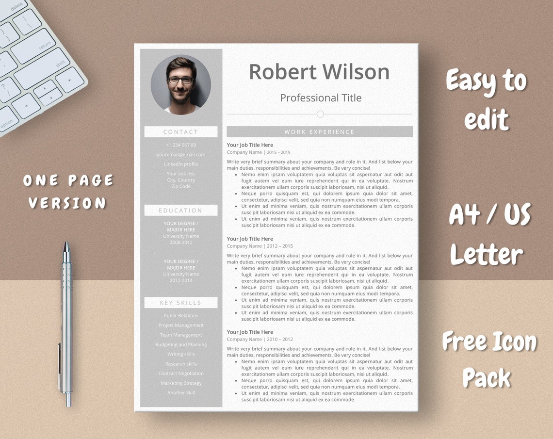Resume Without Profile, Professional Resume Template, 1 Page Resume ...