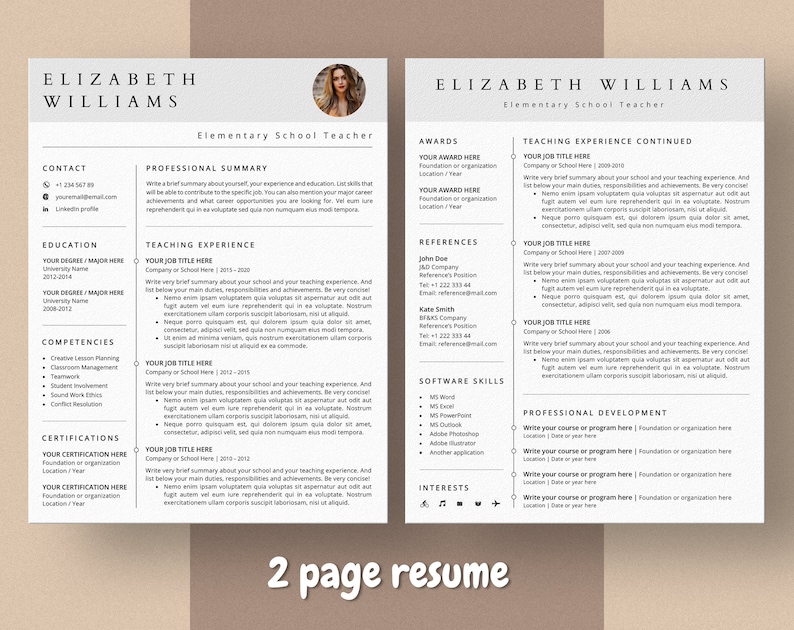 Teacher Resume Template Ms Word & Mac Pages, Teaching CV, Educator ...