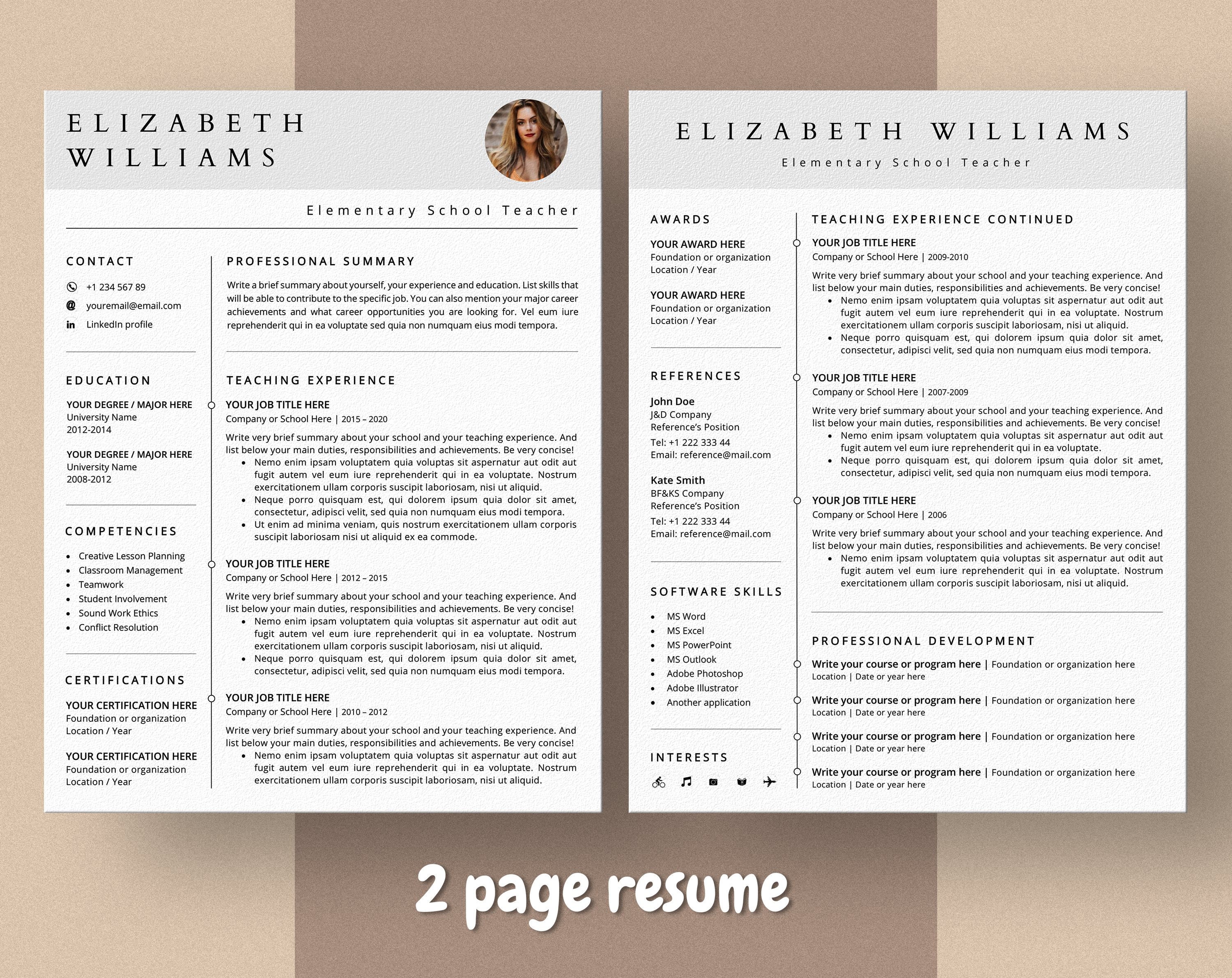 Teacher Resume Template Ms Word & Mac Pages, Teaching CV, Educator ...