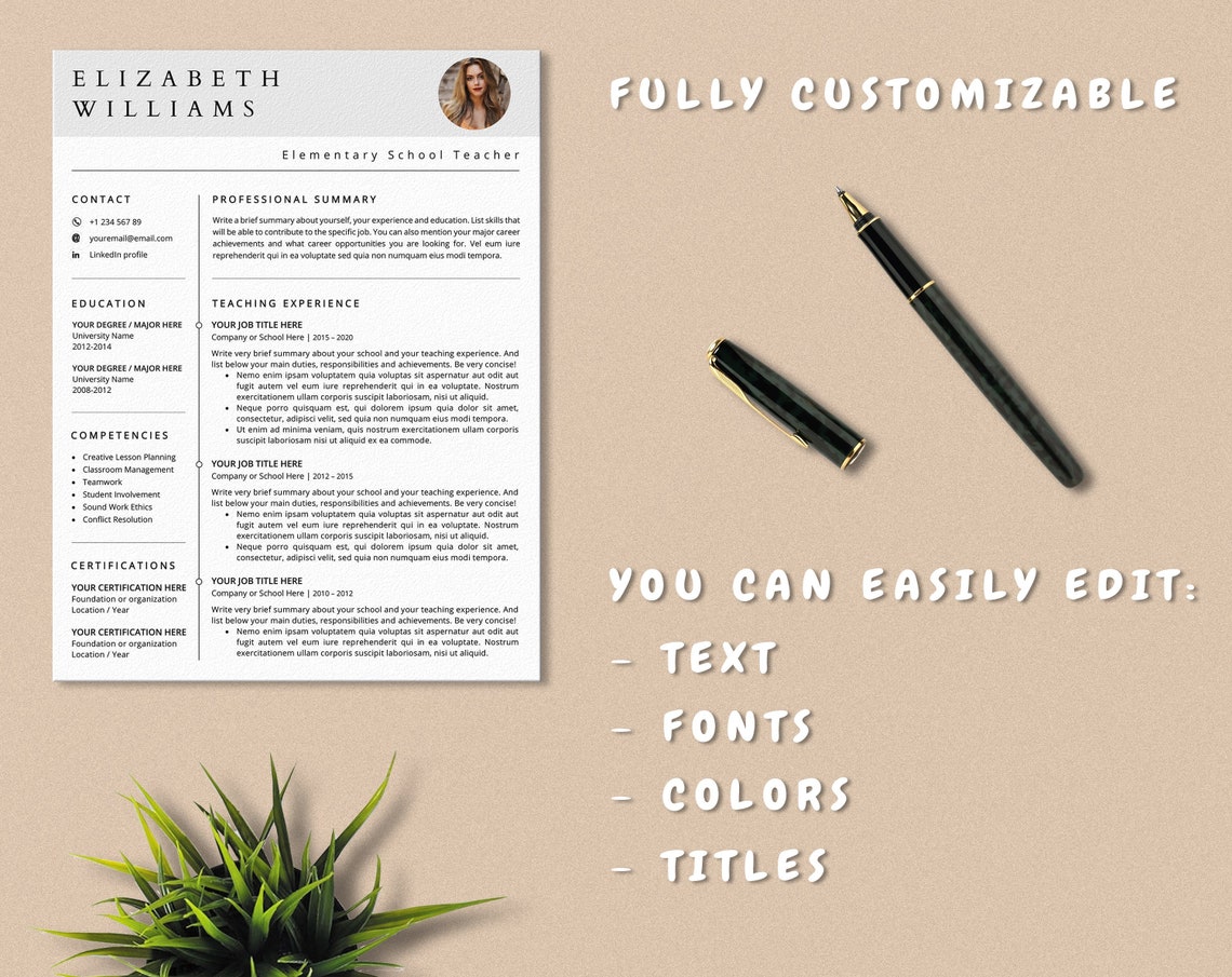 Teacher Resume Template Ms Word & Mac Pages, Teaching CV, Educator ...