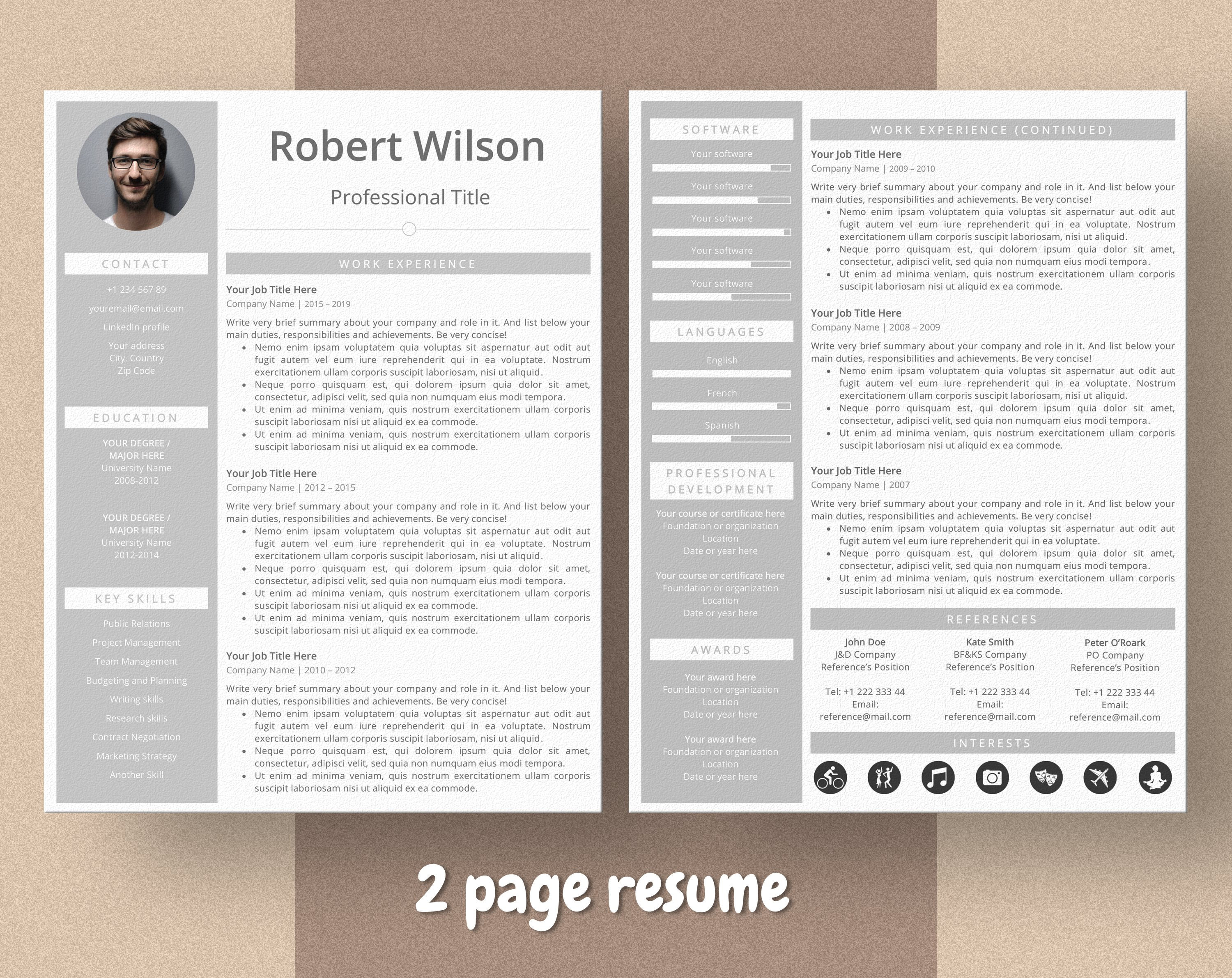 Resume Without Profile, Professional Resume Template, 1 Page Resume ...