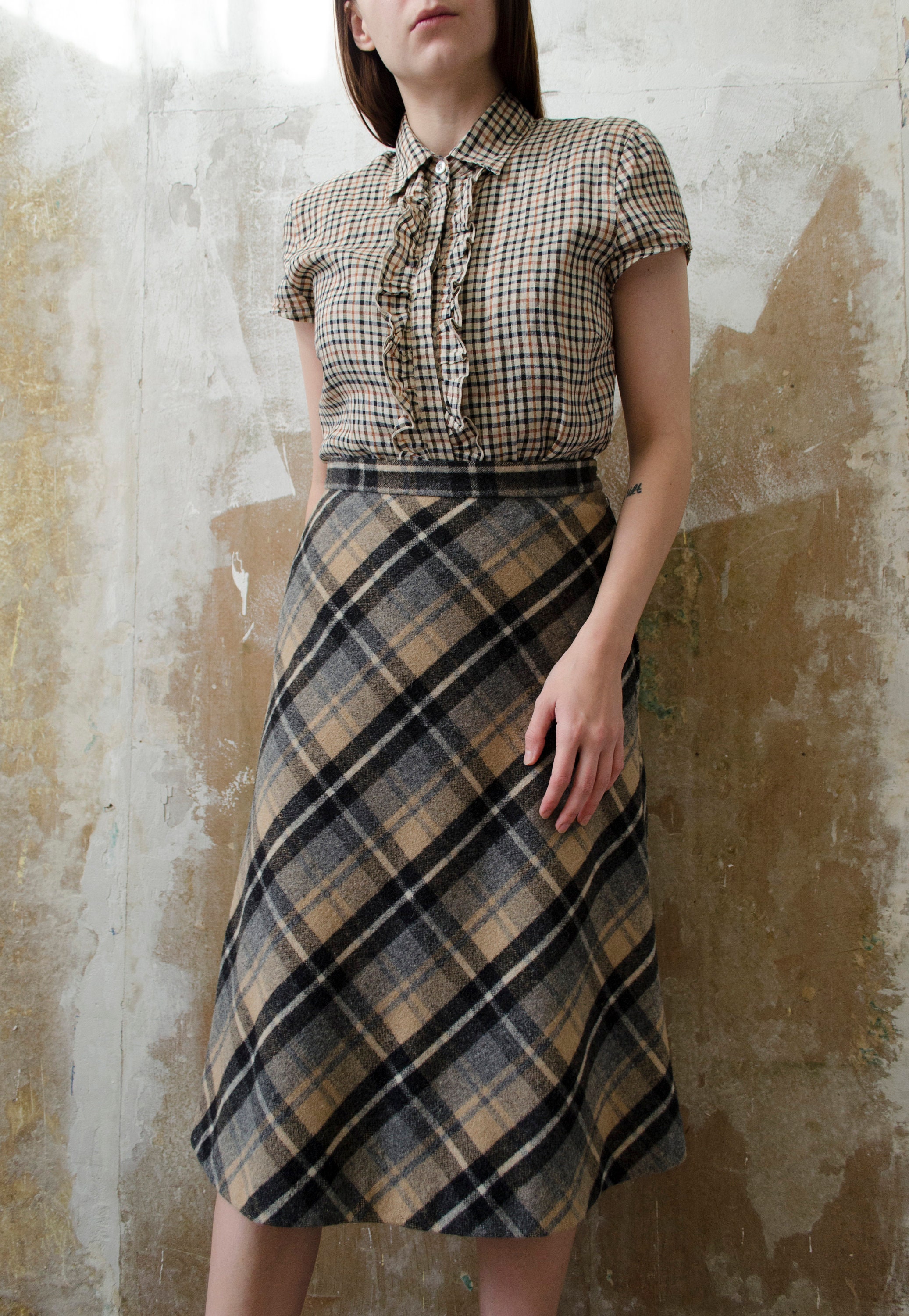 Vintage DAKS Plaid Ruffle Blouse, Collared Preppy Plaid Check Blouse ...