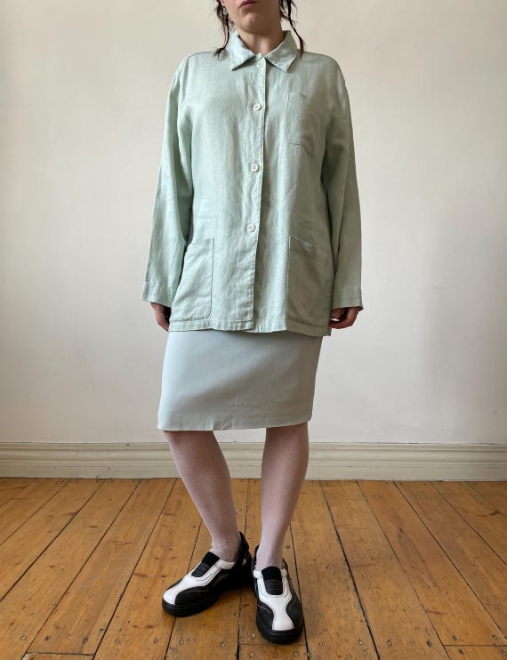 90s vintage dusty blue linen shirt | relaxed oversize… - Gem