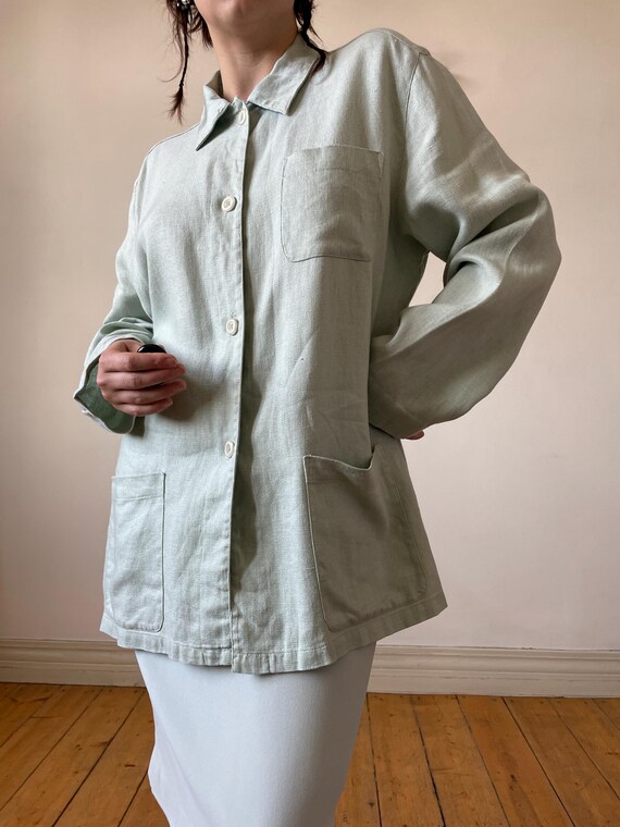 90s vintage dusty blue linen shirt | relaxed oversize… - Gem