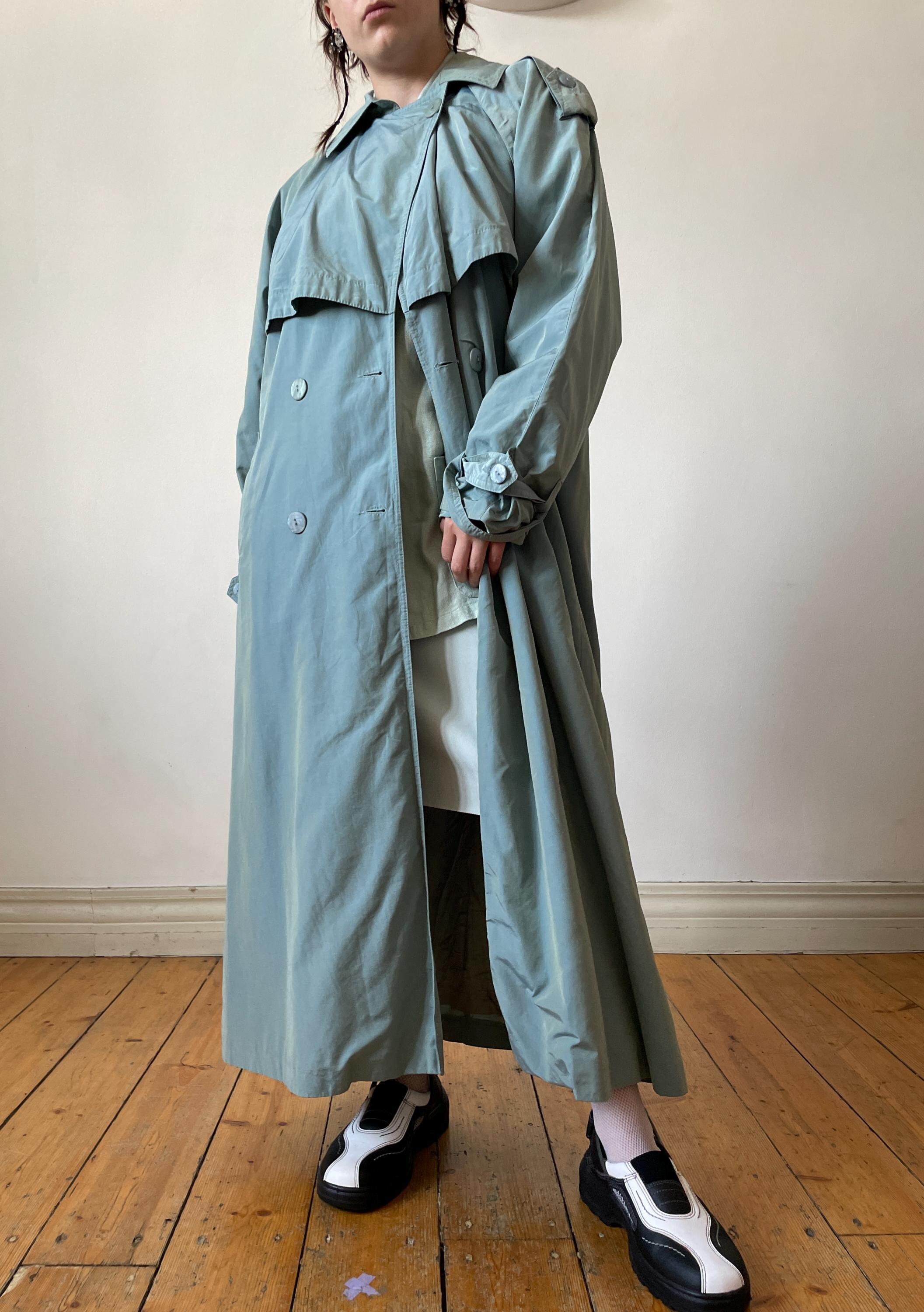 Vintage Blue Trench Coat Double-breasted Trench Coat, Blue Overcoat ...