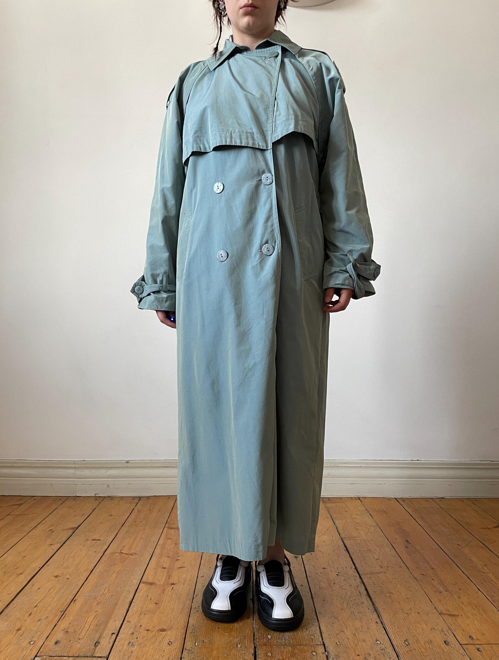 Vintage Blue Trench Coat | Double-breasted Trench Coat, Blue Overcoat ...