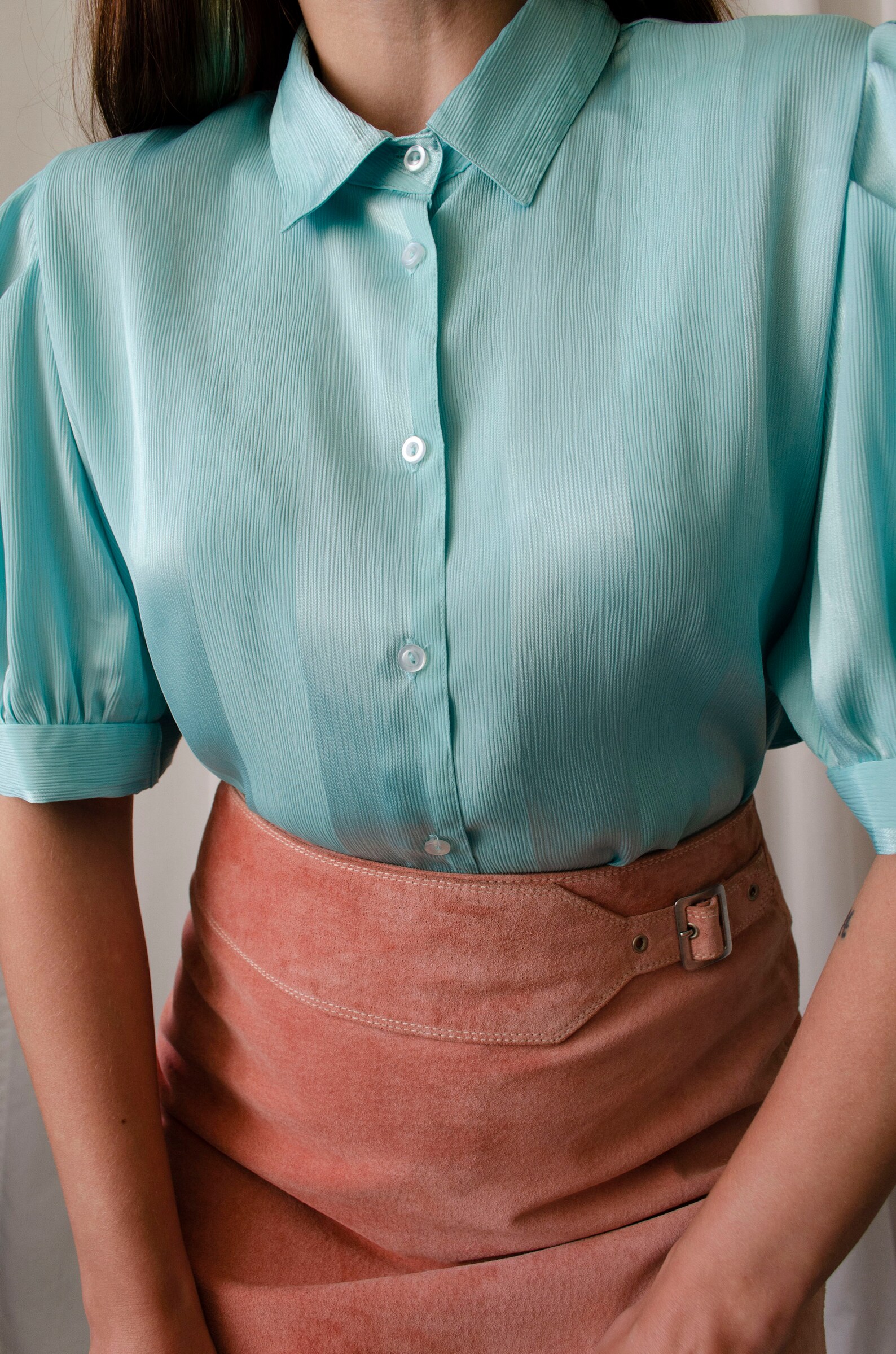 Vintage Blue Striped Blouse | Puff Sleeve Blouse, Satin Shine Blouse ...