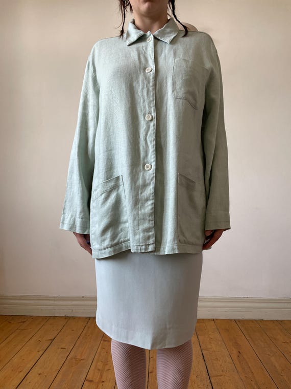 90s vintage dusty blue linen shirt | relaxed oversize… - Gem