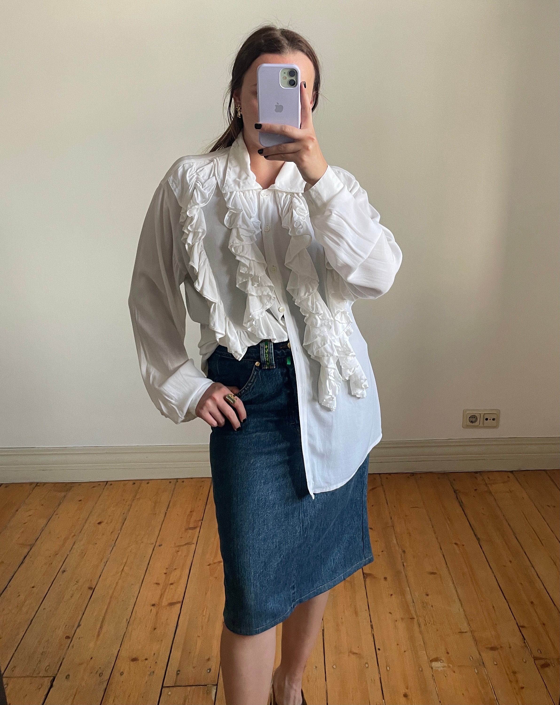 90s Vintage White Ruffle Blouse Elegant Poet Blouse With - Etsy