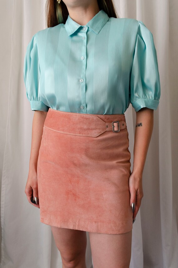 Vintage Blue Striped Blouse Puff Sleeve Blouse Satin Shine - Etsy