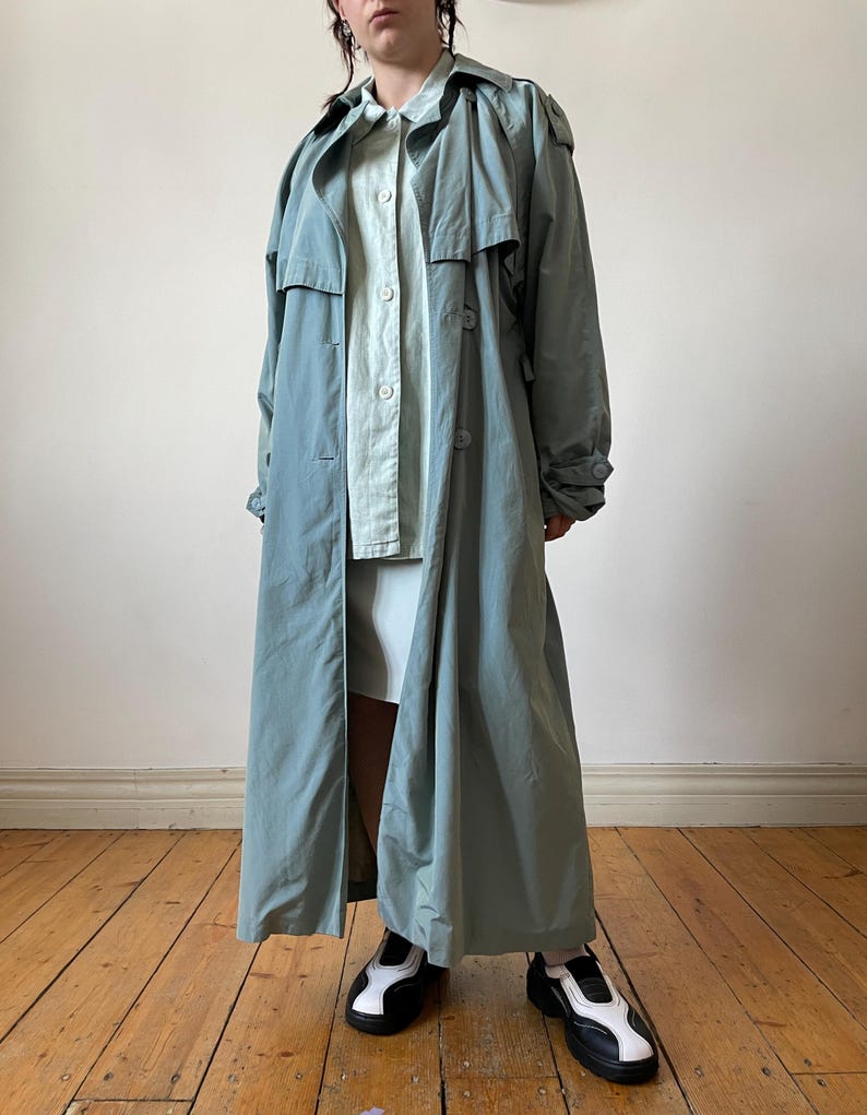 Vintage Blue Trench Coat | Double-breasted Trench Coat, Blue Overcoat ...