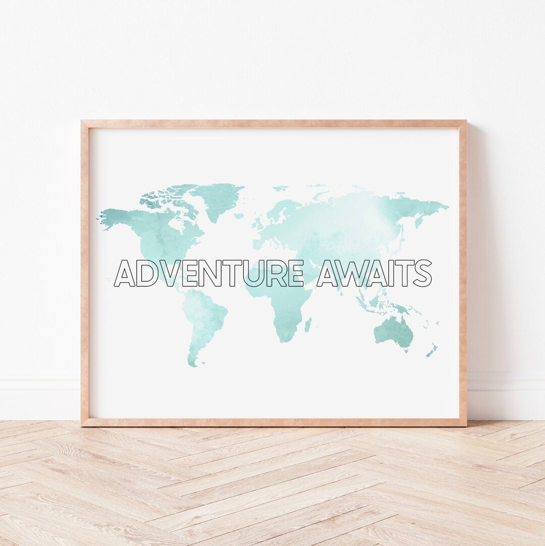 ADVENTURE AWAITS Map Print A5|A4|A3 - World Map Wall Art, Wedding Gift ...