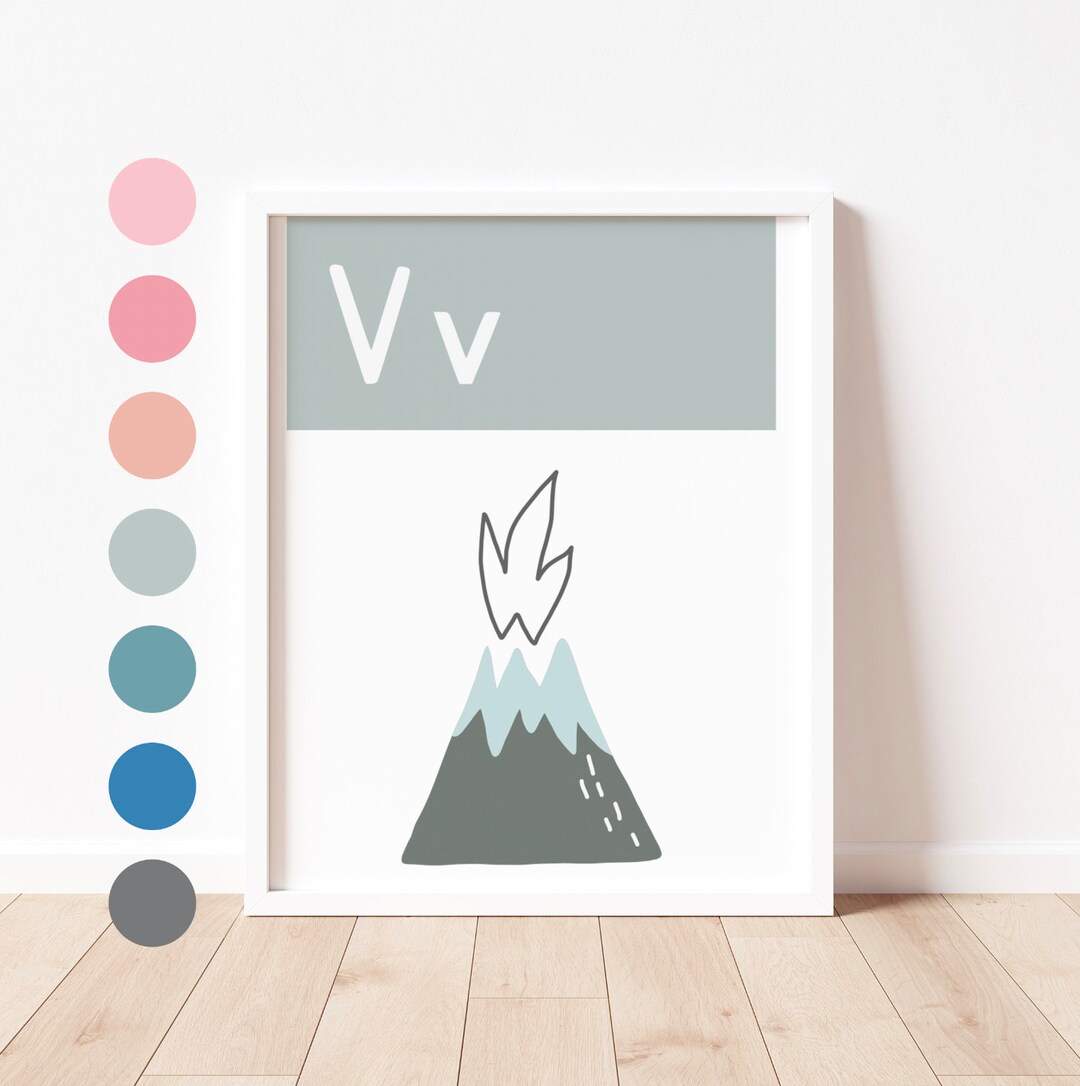 ALPHABET Print - V is for Volcano - Children's Educational Letter Print ...