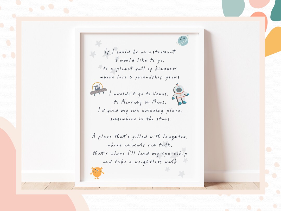 Astronaut Poem ~solar System Space Print - Children's Wall Art, Bedroom ...